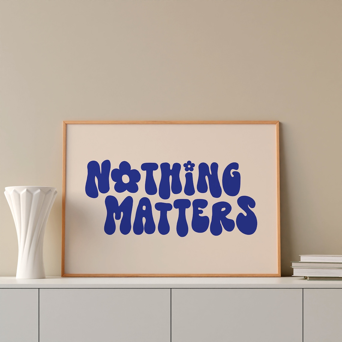 Nothing Matters Floral Groovy Horizontal Poster Beige and Blue - Etsy