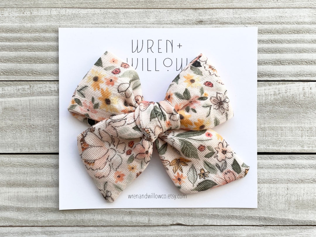 Watercolor Floral Pinwheel Bow Organic Cotton Hair Bow Floral Gauze Bow ...