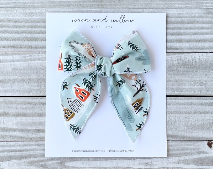 Winter Village Fable Bow - Christmas Hair Bow - Classic Holiday Bow ...