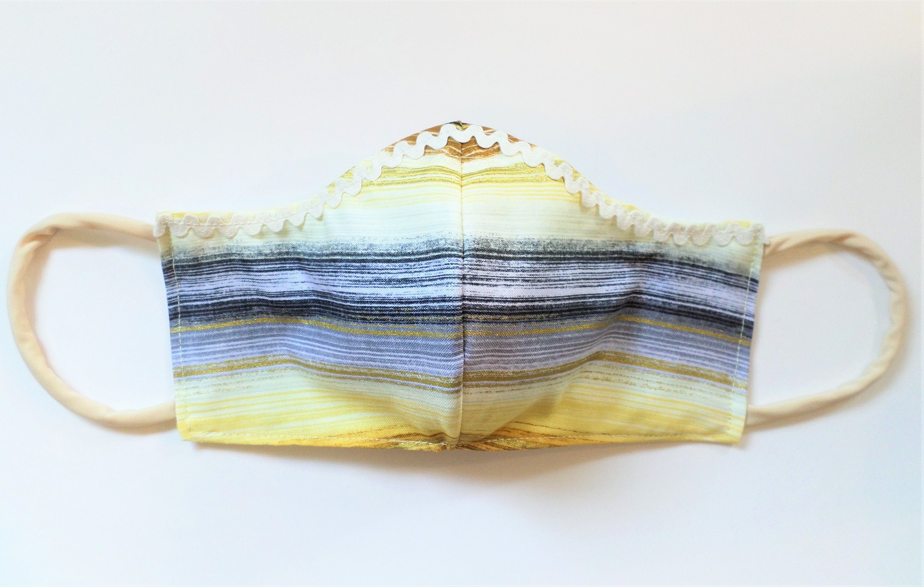 Fancy Embellished Striped Face Mask Gold Creme Yellow - Etsy