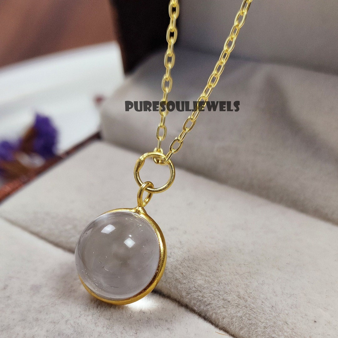 Clear Quartz Necklace, 925 Sterling Silver Crystal Ball Jewelry, Hippie ...
