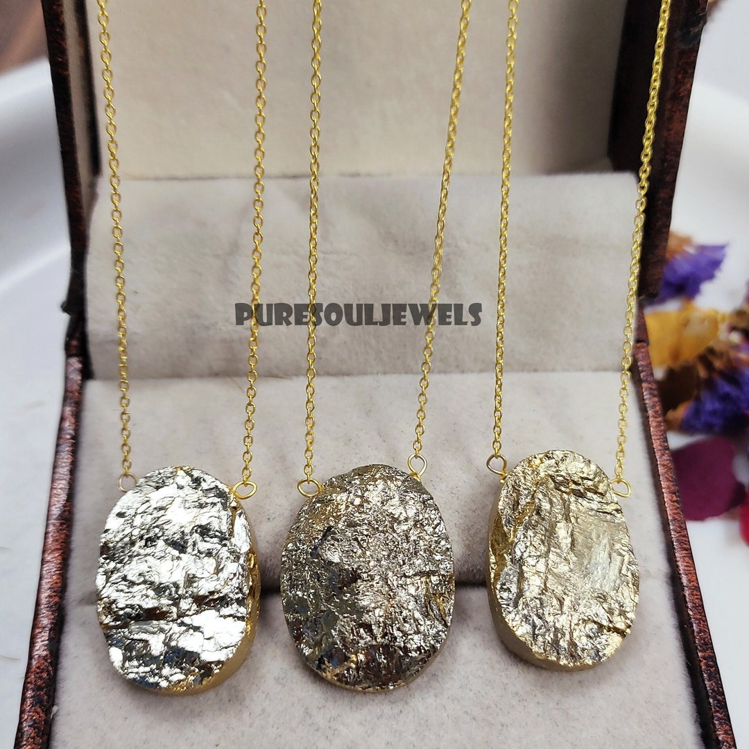 Raw Pyrite Necklace, Dainty Oval Necklace, 925 Sterling Silver Pyrite ...