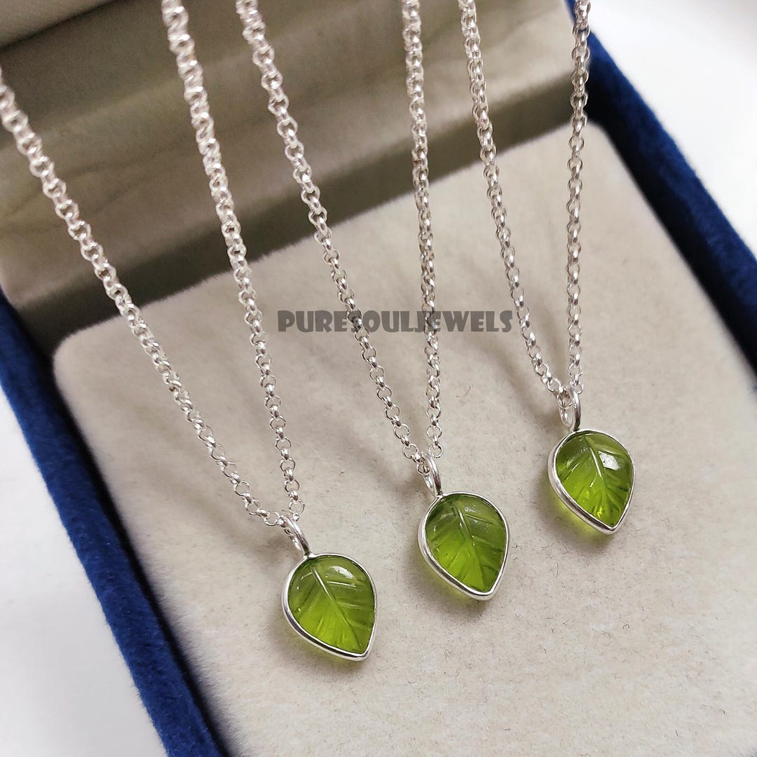 Peridot Quartz Leaf Pendant, 925 Silver Necklace, Boho Gemstone Jewelry ...