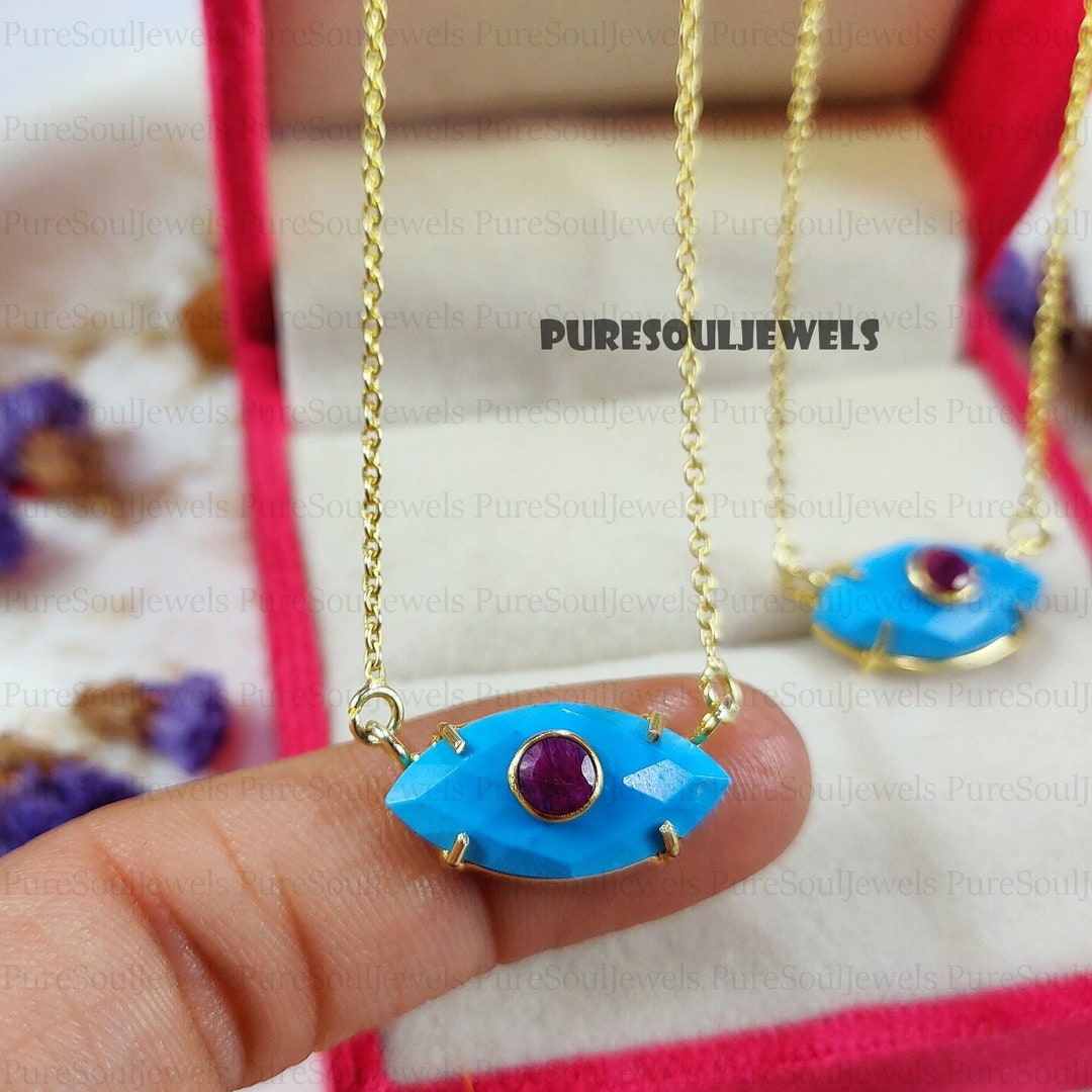 Turquoise Turkish Evil Eye Charm Pendant Nazar Blue Eye Layering ...