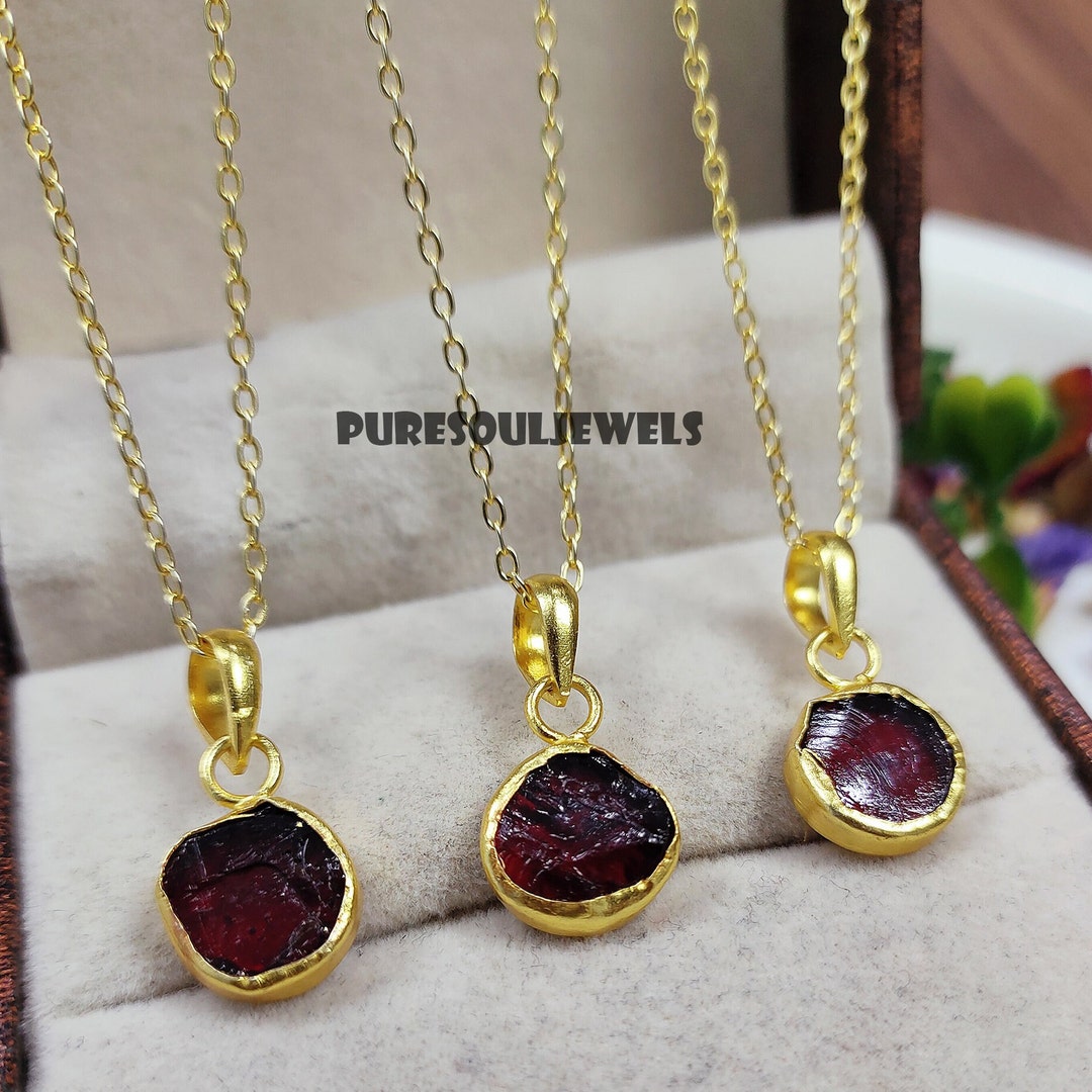 Raw Garnet Healing Crystal Necklace, 14k Gold Plated Pendant, January ...