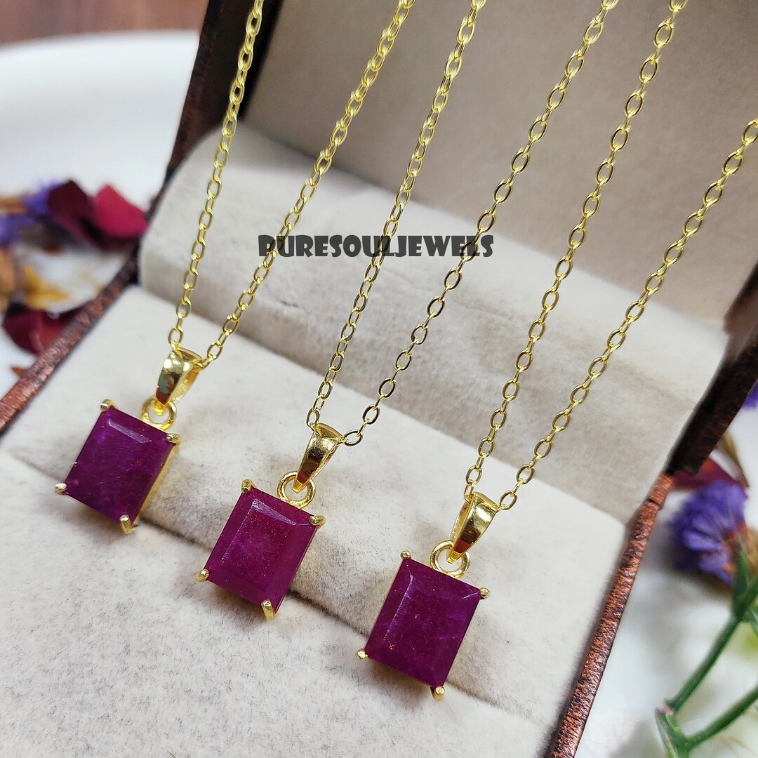 Rectangle Ruby Necklace, 925 Sterling Silver Ruby Necklace, Birthstone ...