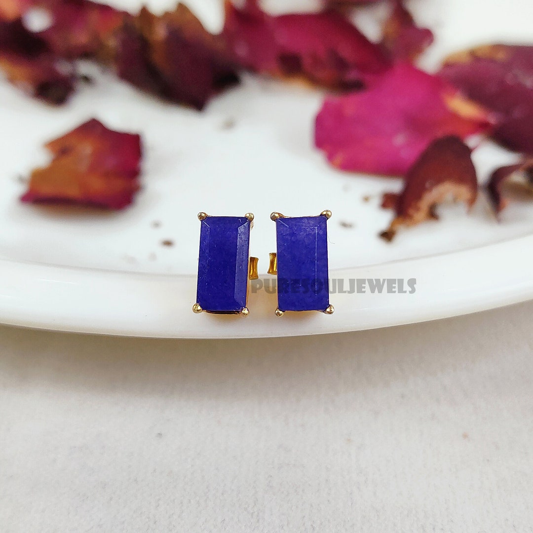 Sapphire Stud Earrings, Deep Blue Sapphire Studs, 925 Sterling Silver ...