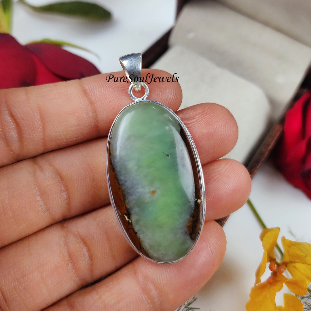 Natural Chrysoprase Pendant, Dainty Pendant, 925 Sterling Silver ...