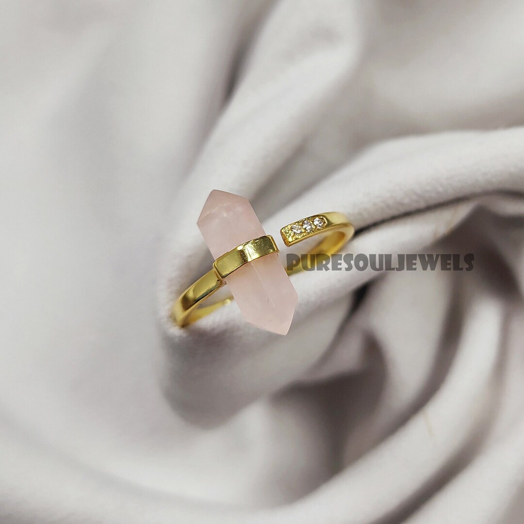 Rose Quartz Point Rings | Crystal Rings | Dainty Ring | 925 Sterling ...