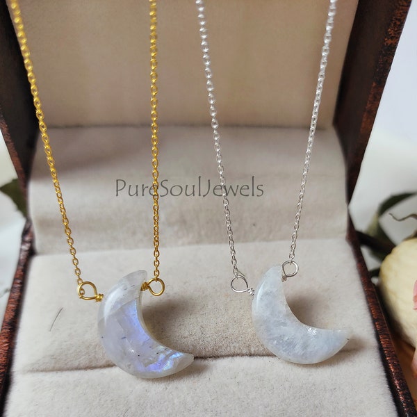 Rainbow Moonstone Crescent Moon Necklace - Etsy