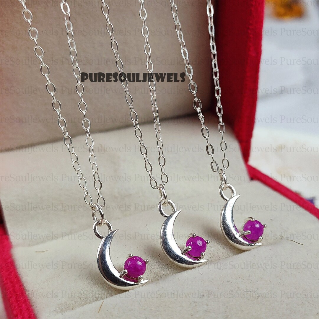 Ruby Crescent Moon Necklace, 925 Sterling Silver Handmade Necklace ...