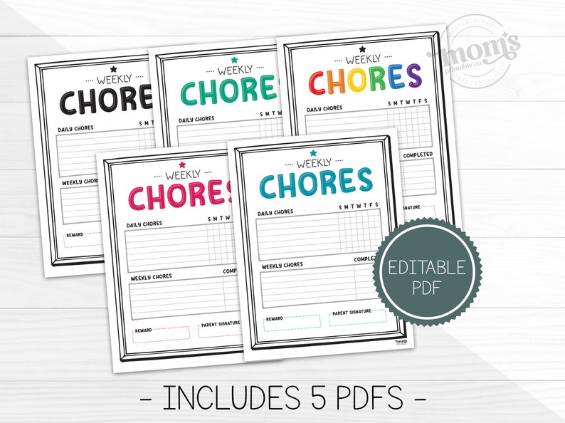 Chore Chart for Kids, Responsibility Printable, Editable PDF - Etsy