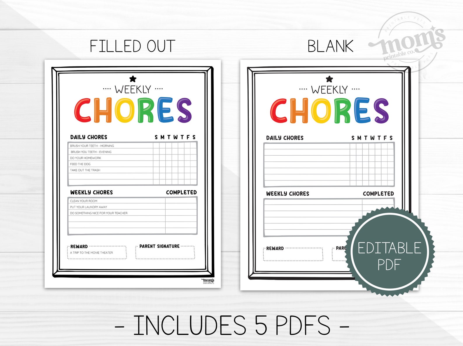 Chore Chart for Kids, Responsibility Printable, Editable PDF - Etsy