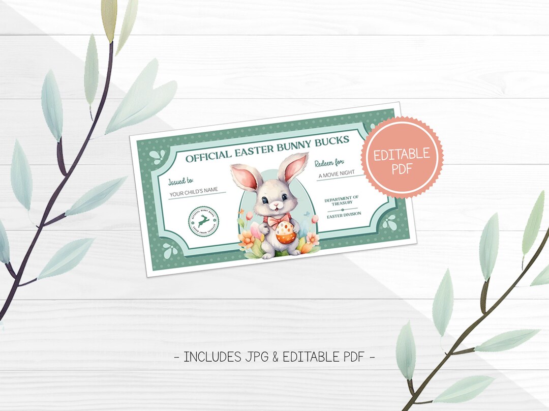 Easter Bunny Bucks for Kids, Printable Kids Easter Certificate, Gift an ...