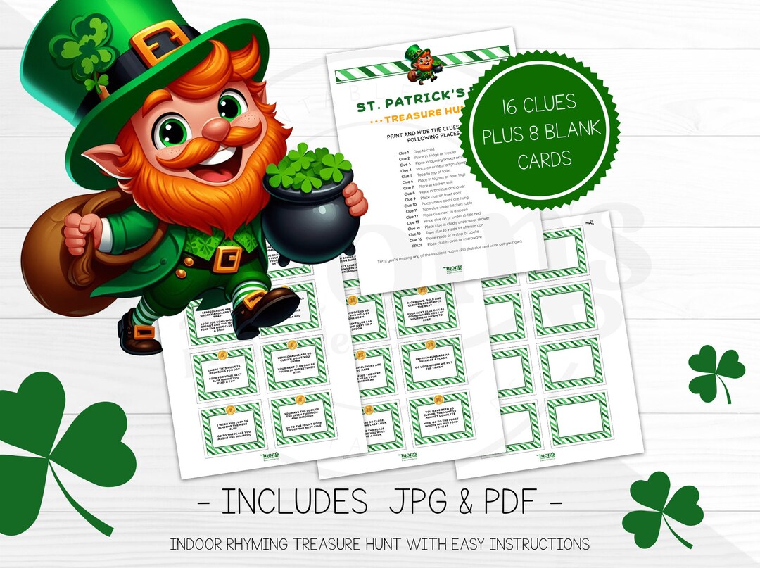 St Patrick's Day Rhyming Hunt for Kids Gift, St Patrick's Treasure Hunt ...