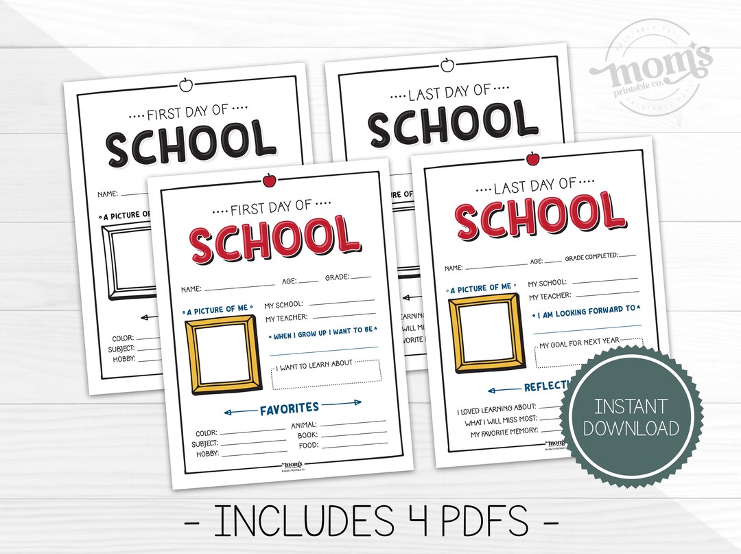 First and Last Day of School Kids Printable, Back to School, Digital ...