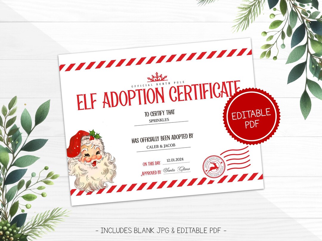 Official Elf Adoption Certificate, Christmas Printable Activity for ...