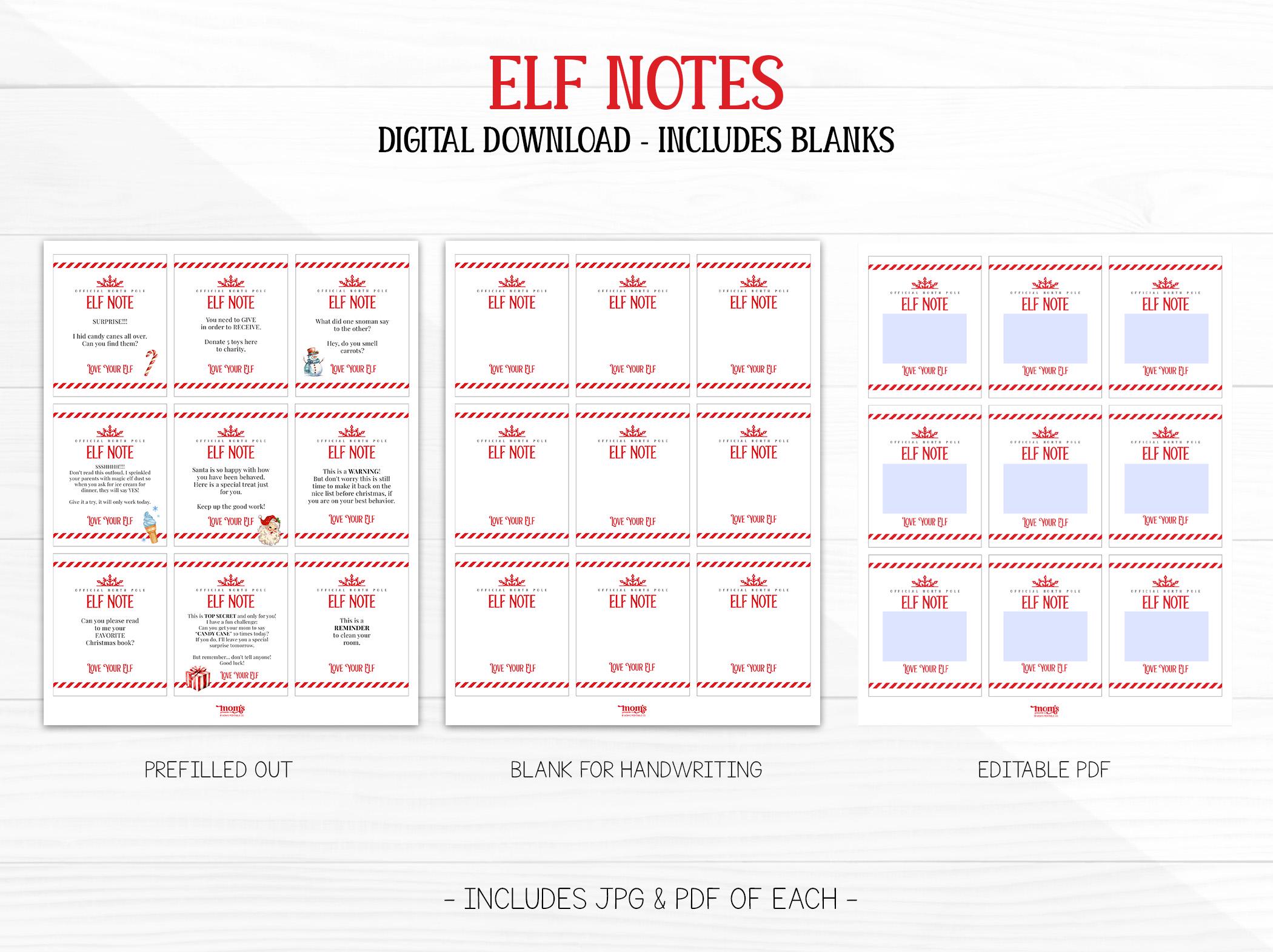 Elf Notes Silly and Funny Printable Christmas Digital Download Messages ...