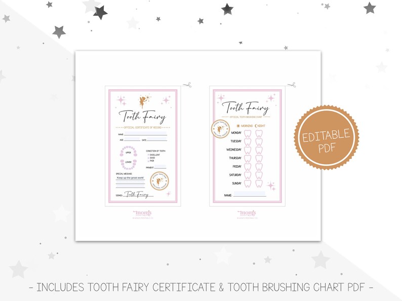 Pink Editable Tooth Fairy Receipt Printable Certificate & Tooth ...