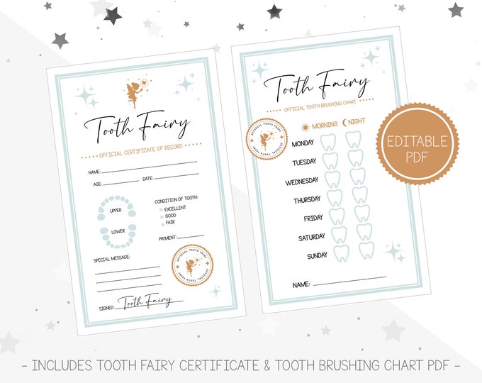 Editable Tooth Fairy Receipt Printable Certificate & Tooth Brushing ...