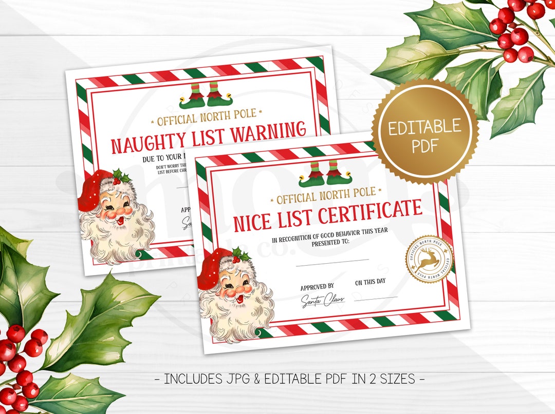 Official Santa Nice & Naughty List Certificate, Christmas Printable ...