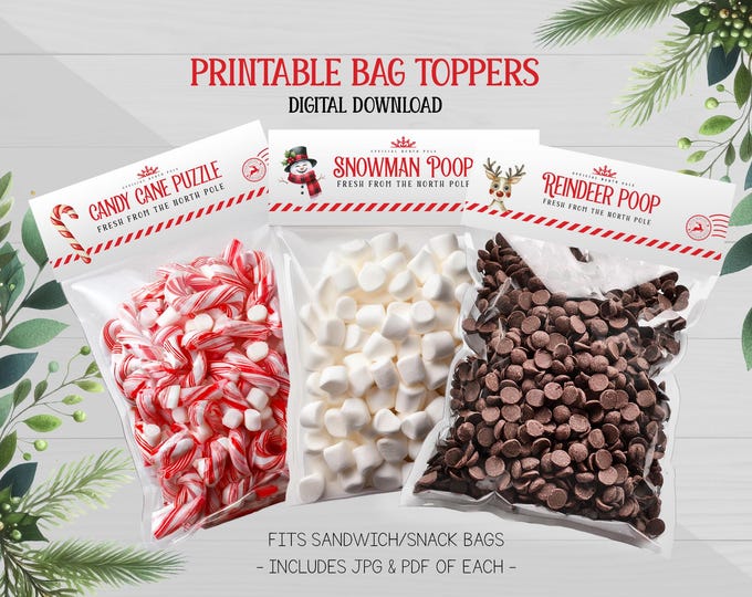 Bag Toppers for Reindeer Poop, Snowman Poop, Candy Cane Puzzle, Elf ...