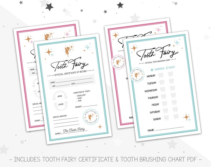 Tooth Fairy Receipt Printable Certificate & Tooth Brushing Chart ...