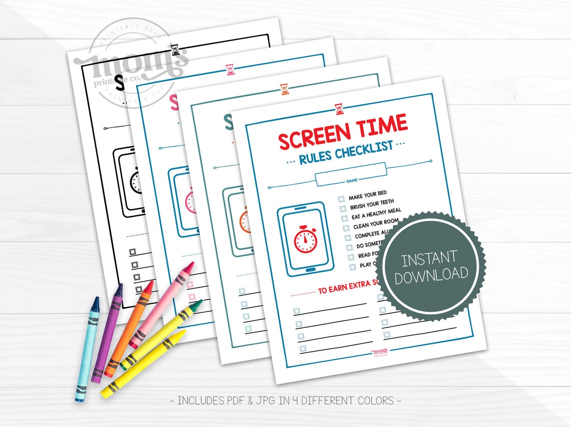 Screen Time Rules, Screen Time Checklist, Screen Time Chore Chart ...