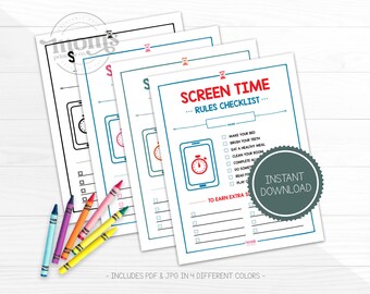 Printable Screen Time Tracker, Screen Time Rules, Screen Time Chore ...