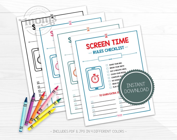 Screen Time Rules, Screen Time Checklist, Screen Time Chore Chart ...
