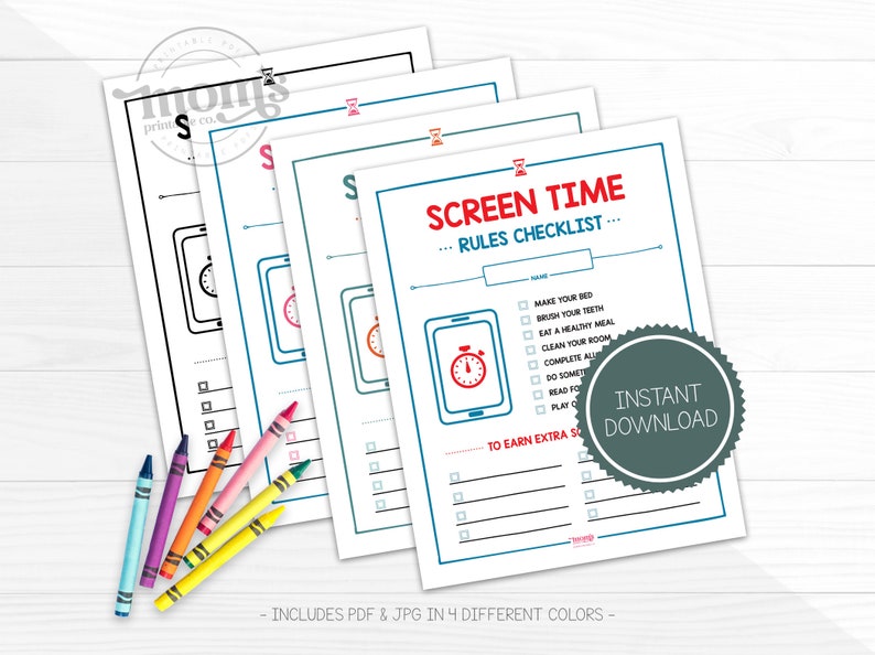 Screen Time Rules, Screen Time Checklist, Screen Time Chore Chart ...