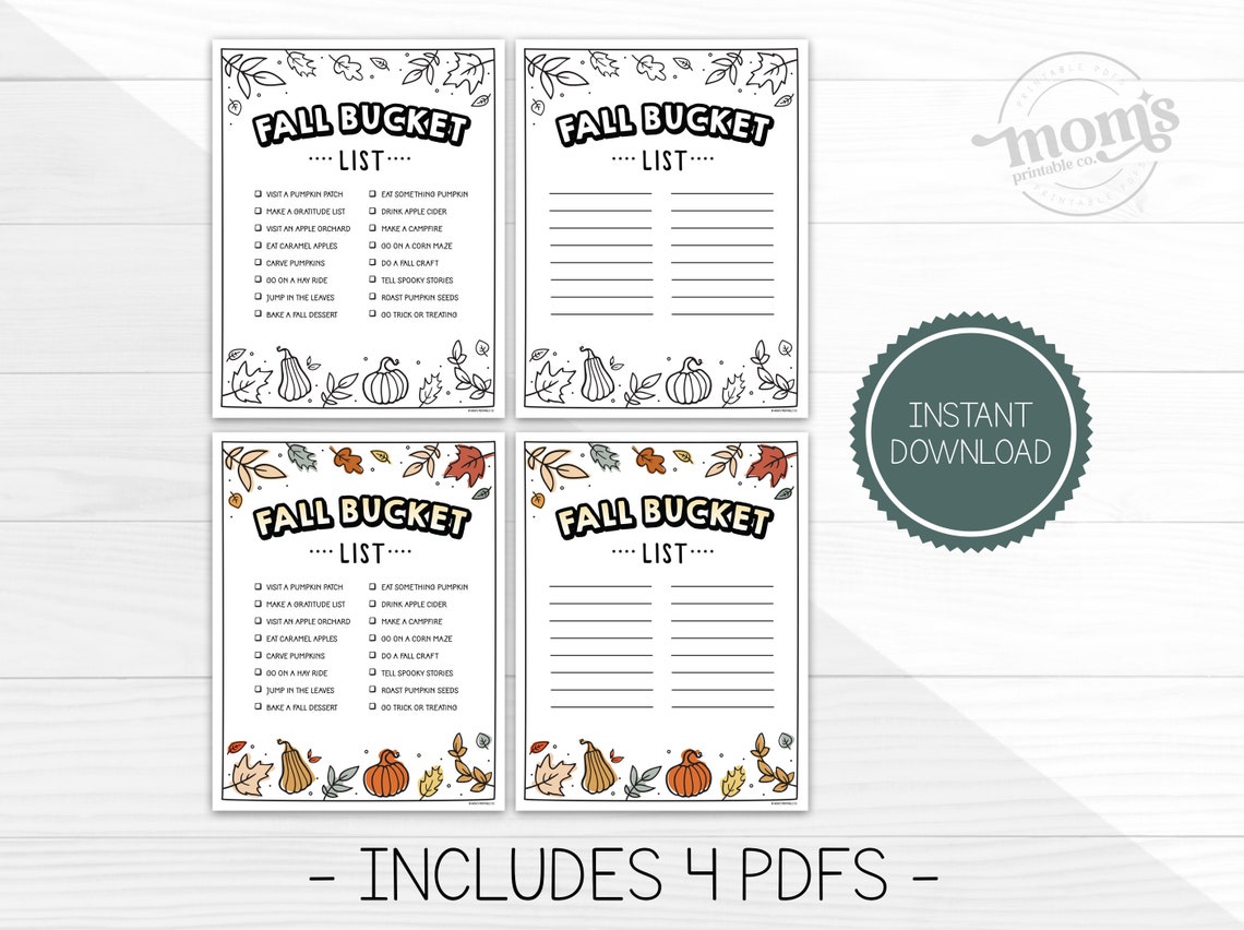 Fall Bucket List Printable for Kids, Autumn Activities Checklist, Fall ...