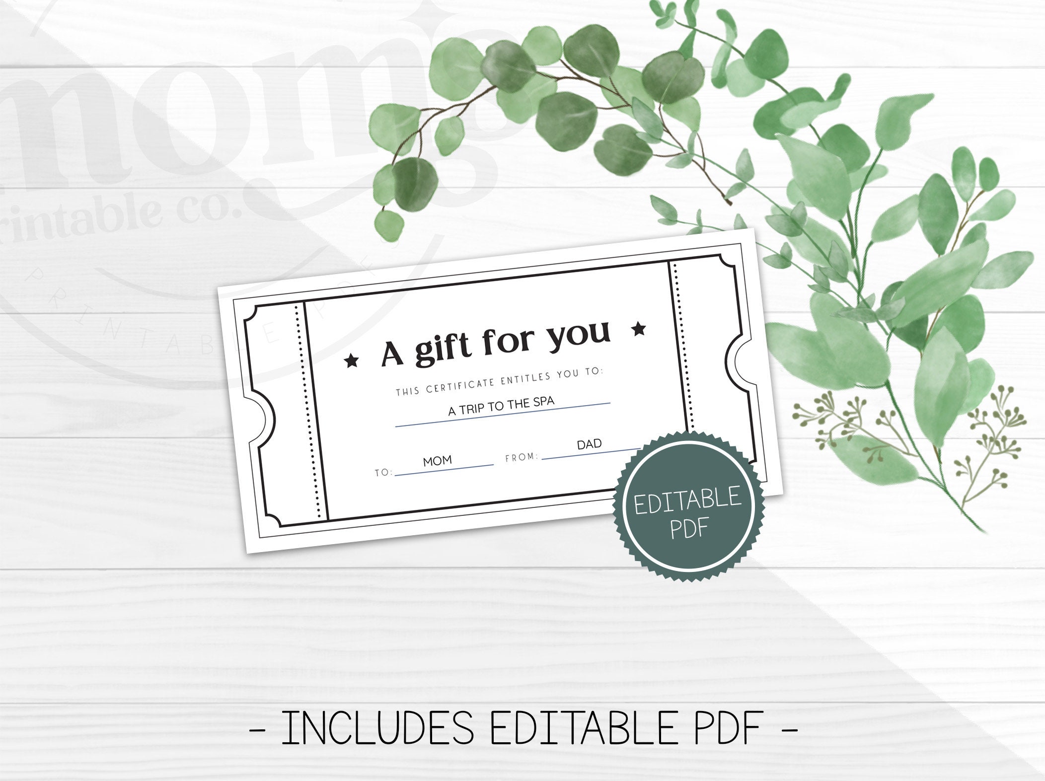 Gift Certificate Template, Gift an Experience, Birthday Printable ...