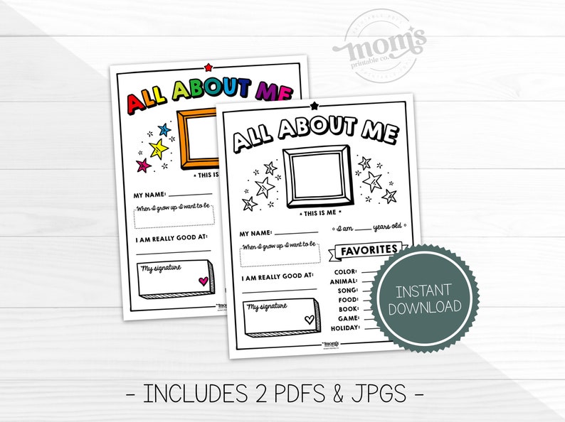 All About Me Printable for Kids, Printable Activity, Writing Prompt for ...