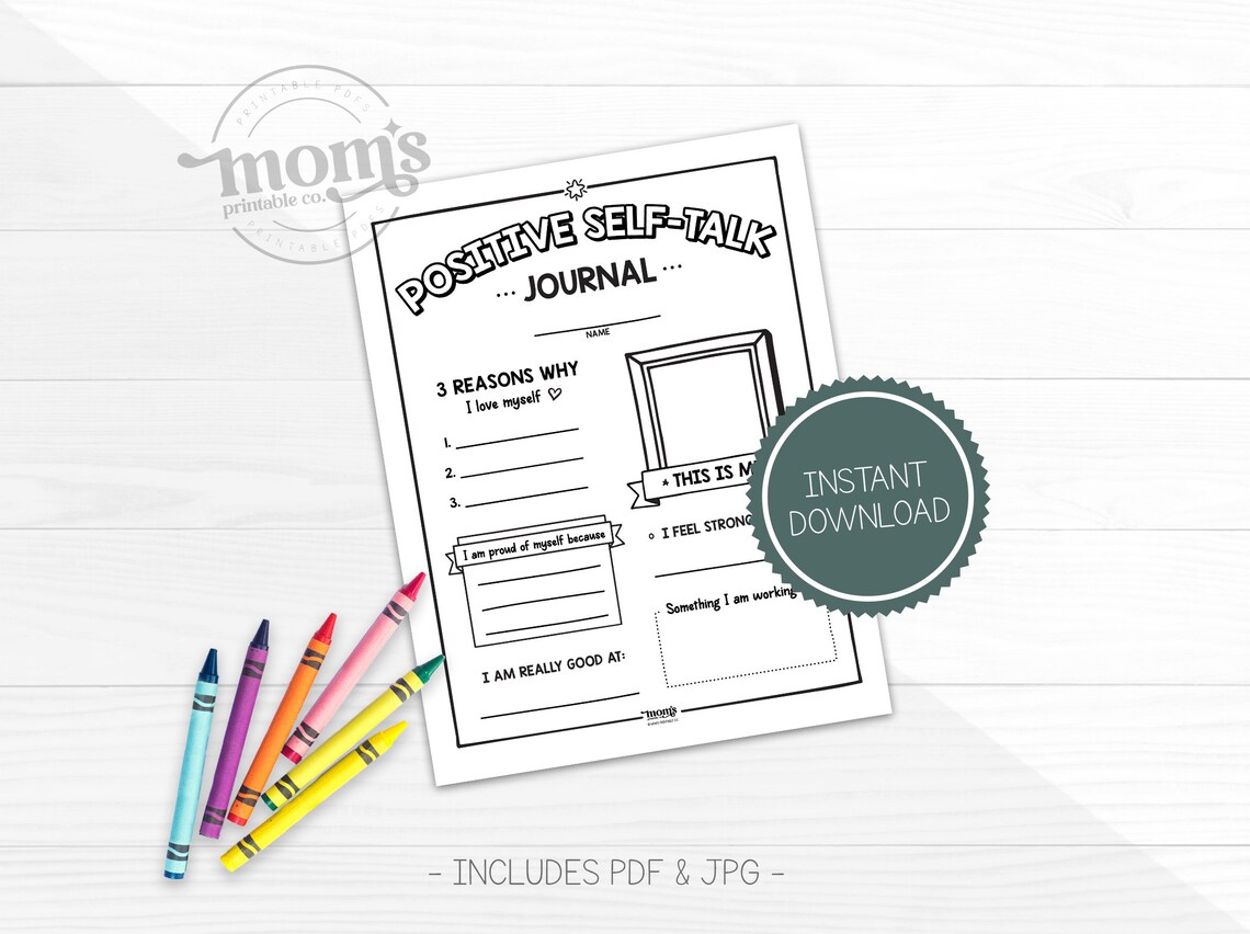 Positive Self Talk Worksheet for Kids, Emotions Journal, Child Therapy ...