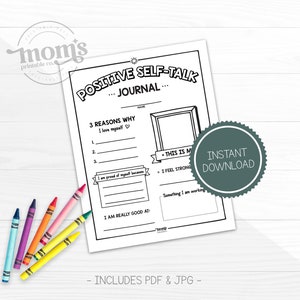 Positive Self Talk Worksheet for Kids, Emotions Journal, Child Therapy ...