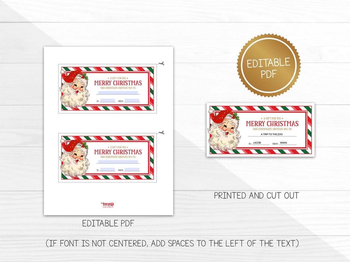 Editable Christmas Gift Certificate Template, Personalized Gift ...