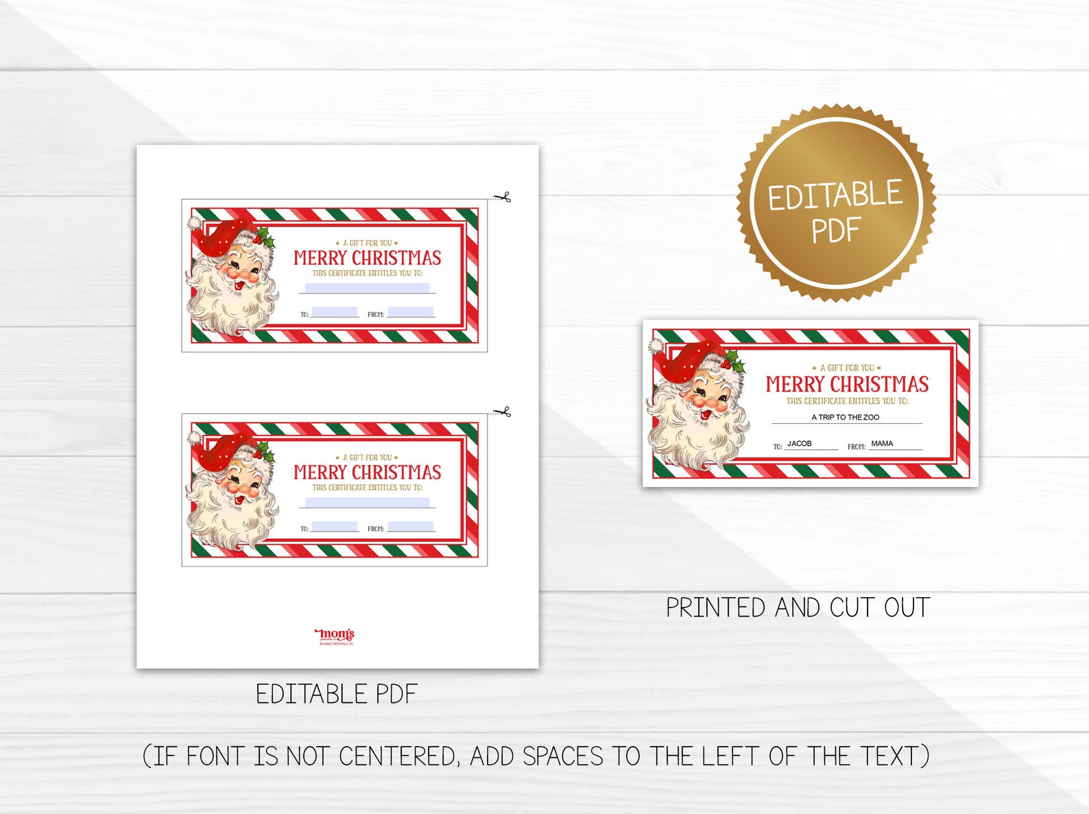 Editable Christmas Gift Certificate Template, Personalized Gift ...