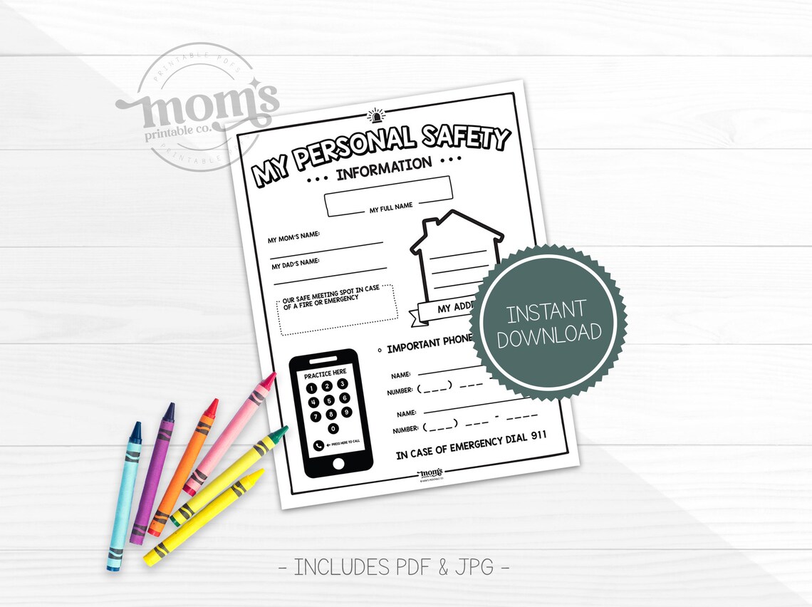 Kids Safety Information Printable, Emergency Plan Worksheet for Kids ...