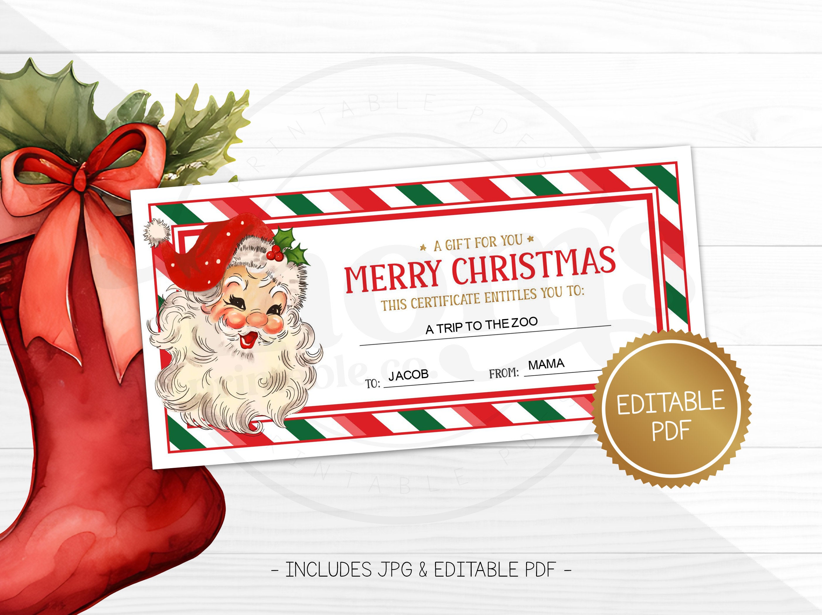 Editable Christmas Gift Certificate Template, Personalized Gift ...