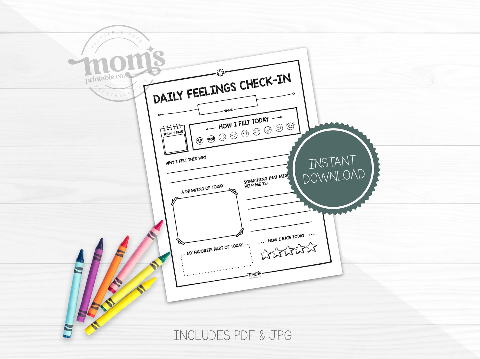 Feelings Check-in Worksheet for Kids, Emotions Journal, Child Therapy ...