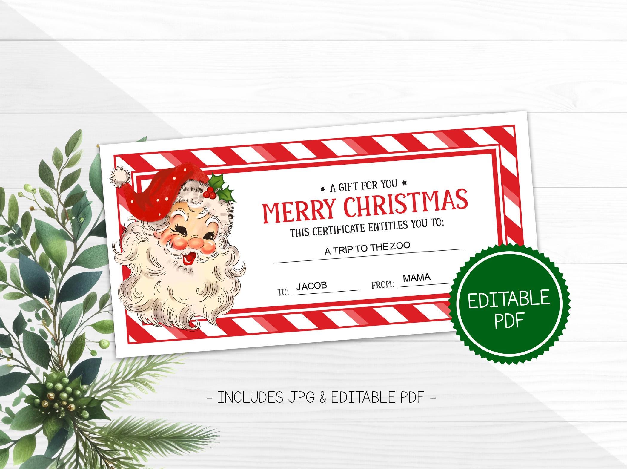 Editable Christmas Gift Certificate Template, Red Personalized Gift ...