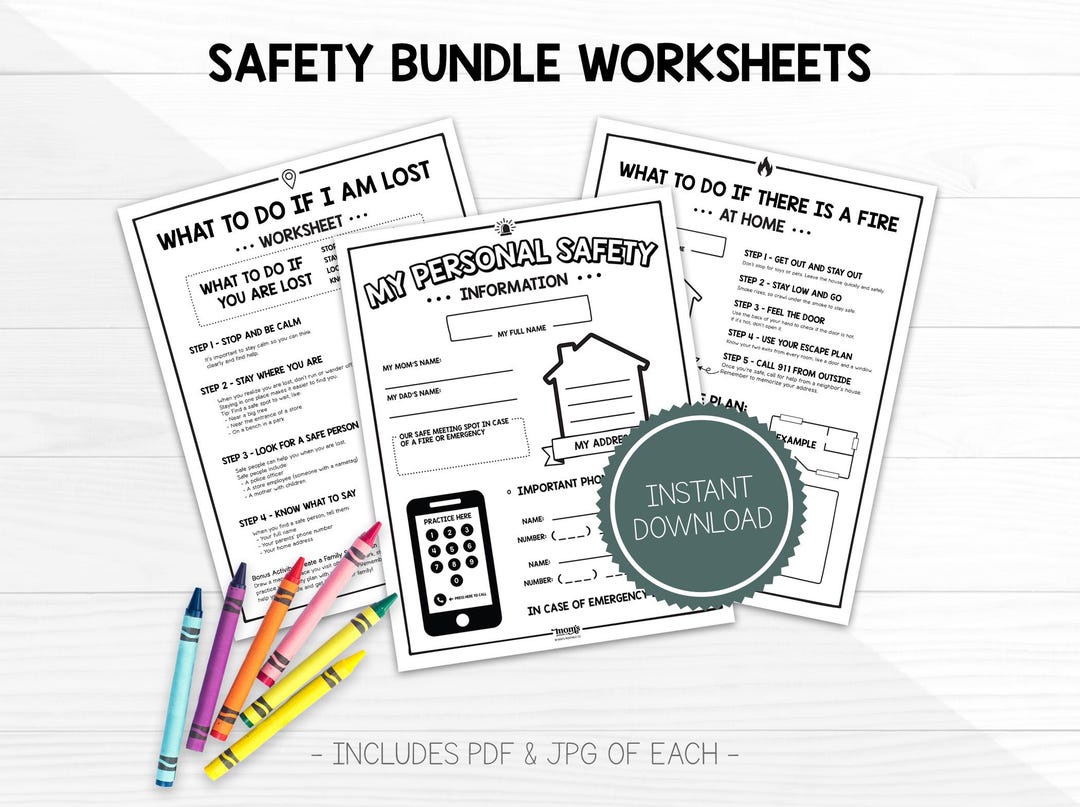 Kids Safety Bundle Worksheets, What to Do If Lost, Fire Emergency Plan ...
