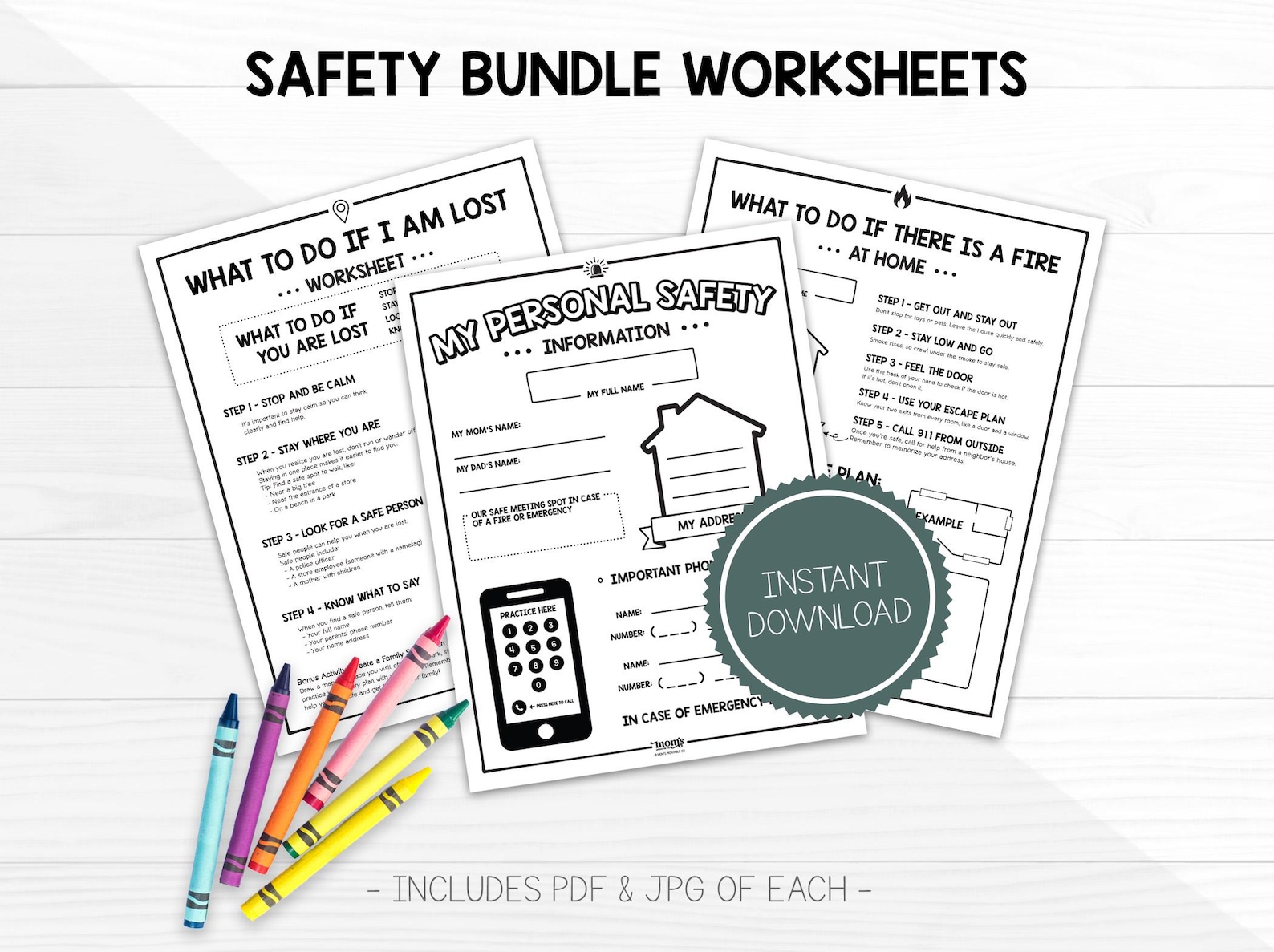 Kids Safety Bundle Worksheets, What to Do If Lost, Fire Emergency Plan ...