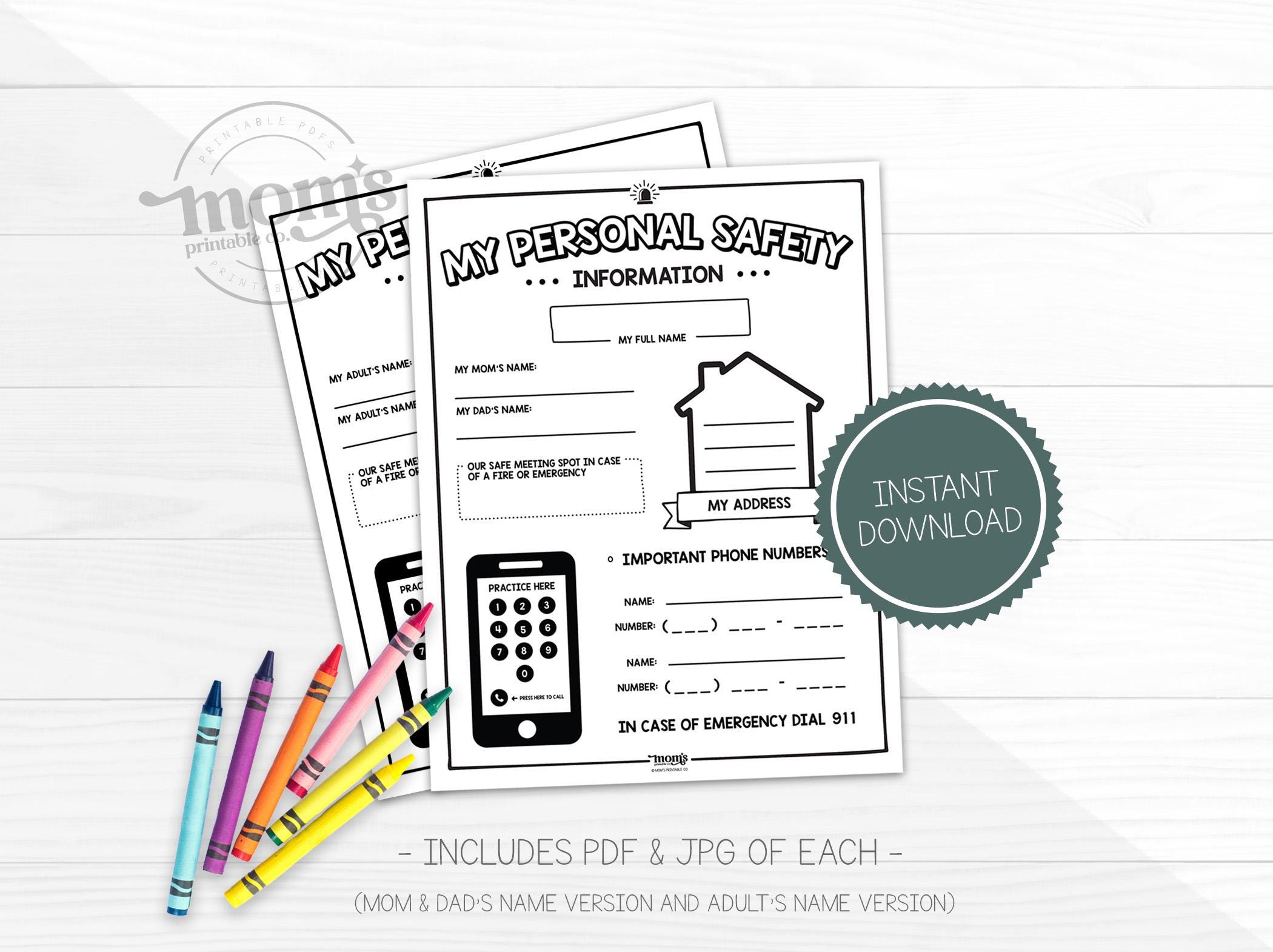 Kids Safety Information Printable, Emergency Plan Worksheet for Kids ...