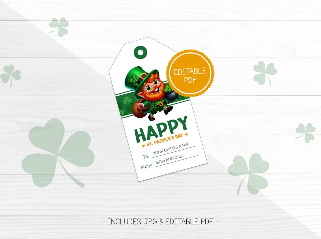 Editable St Patricks Day Gift Tags, Printable Kids St Patrick's Day ...