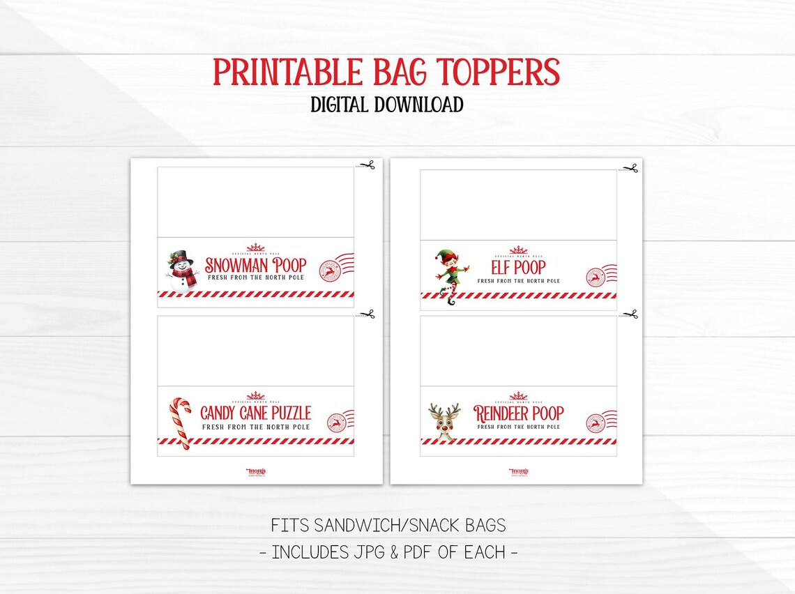 Bag Toppers for Reindeer Poop, Snowman Poop, Candy Cane Puzzle, Elf ...