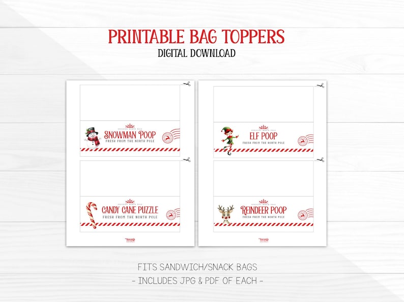 Bag Toppers for Reindeer Poop, Snowman Poop, Candy Cane Puzzle, Elf ...