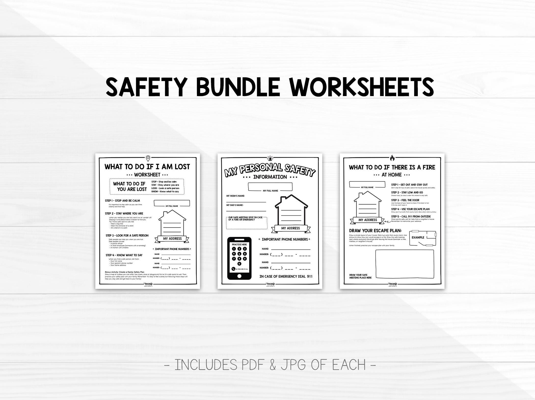 Kids Safety Bundle Worksheets, What to Do If Lost, Fire Emergency Plan ...