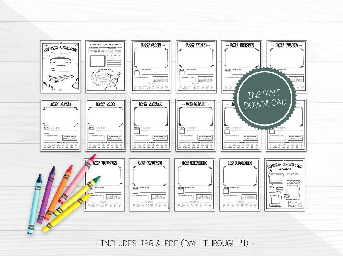Kids Printable Vacation Travel Journal | Holiday Memory Book for Kids ...